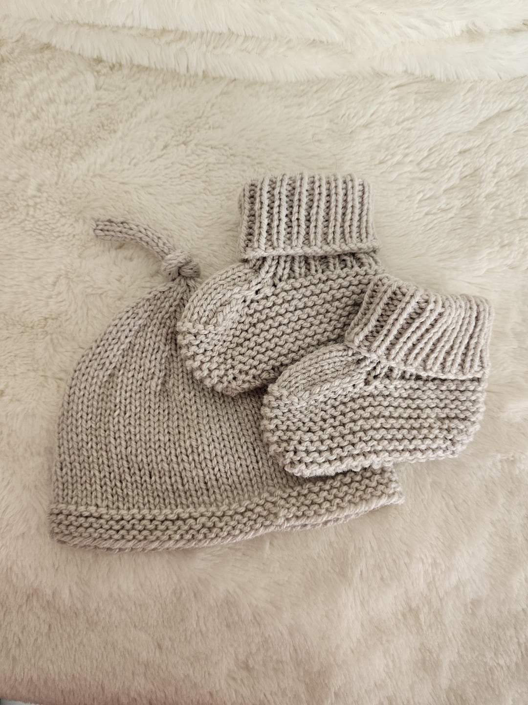 Taupe NB Knit Hat & Bootie Set - Etsy