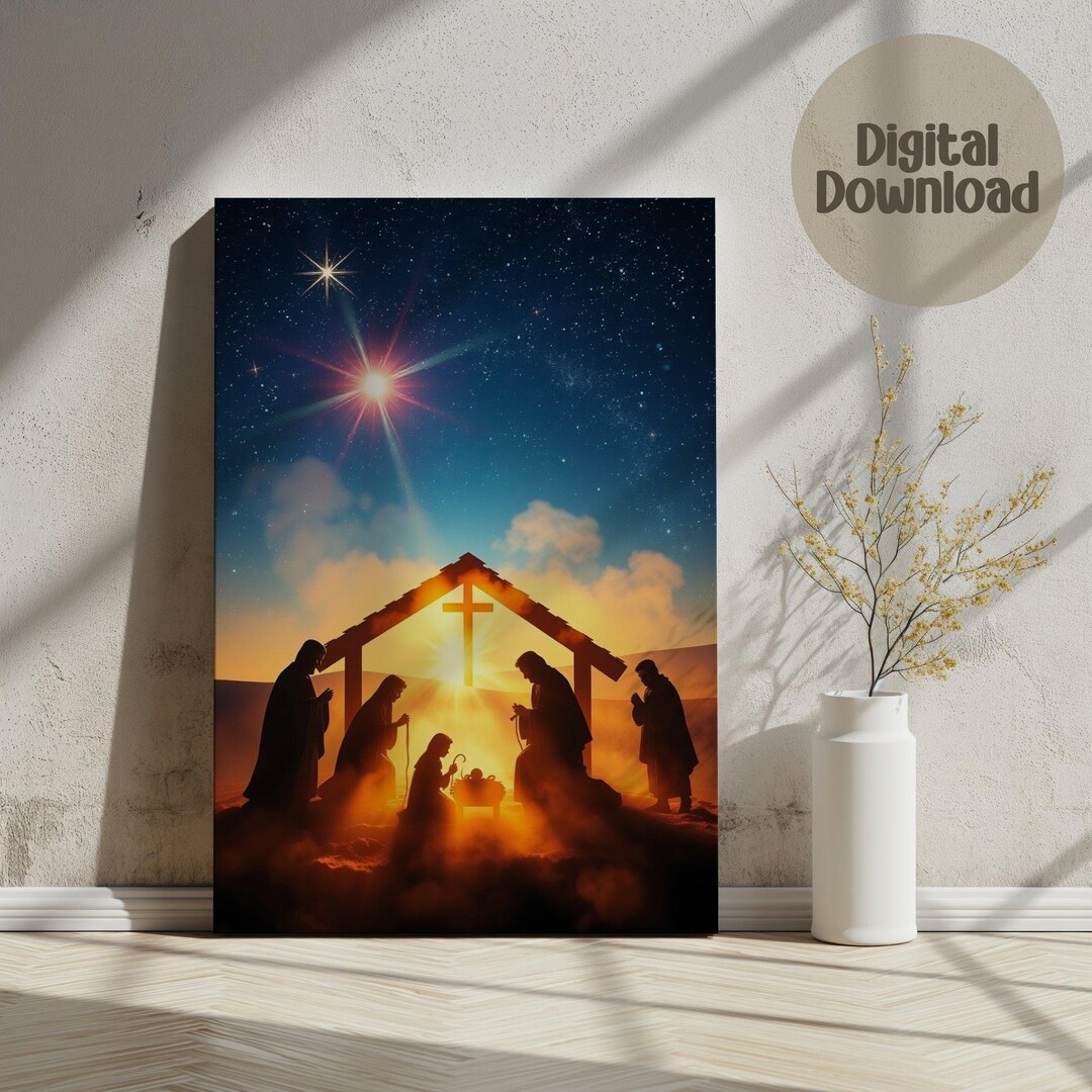 Nativity Scene Digital, Printable Wall Art, Christian Holiday Decor ...