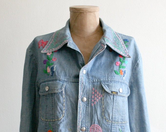 RARE 70s Lee West Cal 45 Embroidered Denim Button Snap Shirt Jacket - Etsy