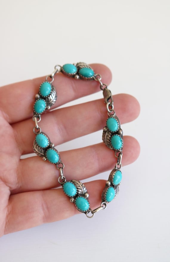 Native American Turquoise Link Sterling Bracelet - Gem