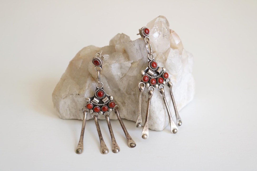 Native American Coral Snake Eye Dangle Earrings - Etsy