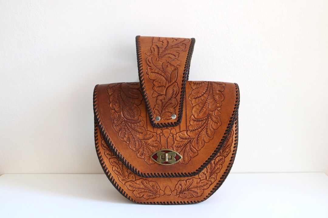 Acorn Geometric Handbag Tooled Leather - Etsy
