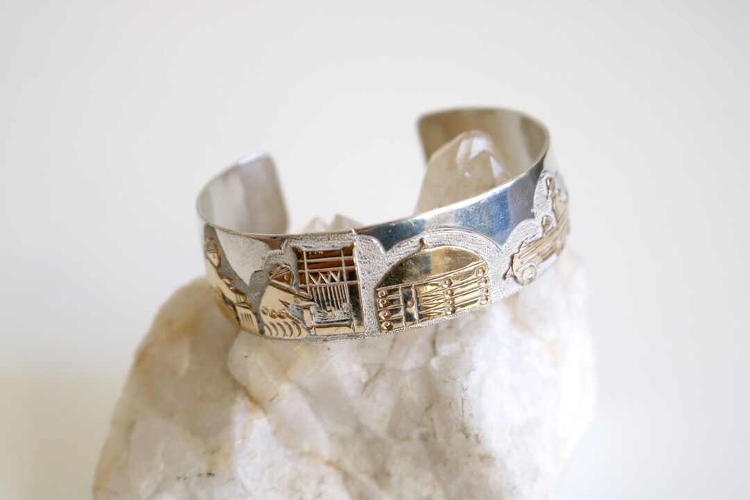 Native American Storyteller Gold Sterling Cuff Bracelet - Etsy
