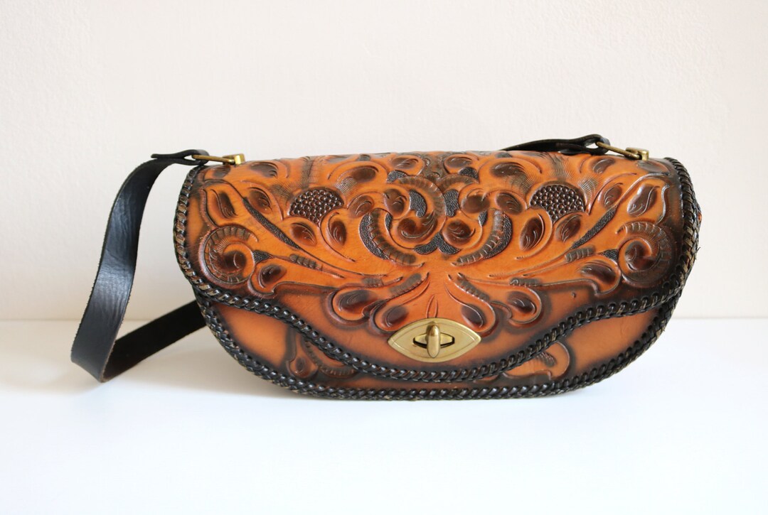 Vintage Tooled Leather Shoulder Bag - Etsy