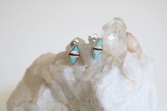Native American Diamond Shape Inlay Earrings - Gem