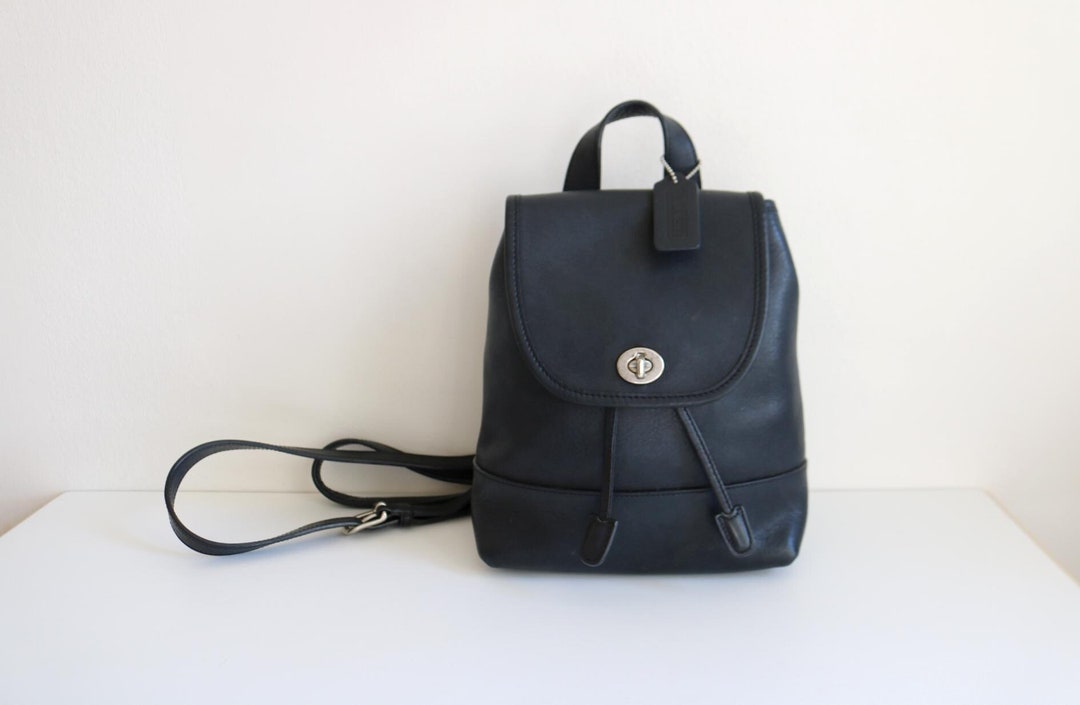 Coach Drawstring Backpack | Blackish Navy Blue Leather Nickel Hardware ...