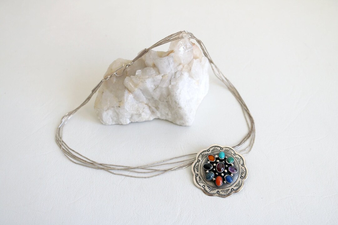 Native American Multi Stone Pendant Liquid Sterling Necklace - Etsy
