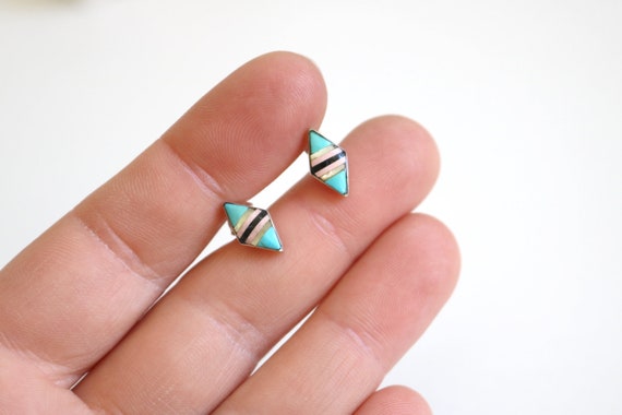 Native American Diamond Shape Inlay Earrings - Gem
