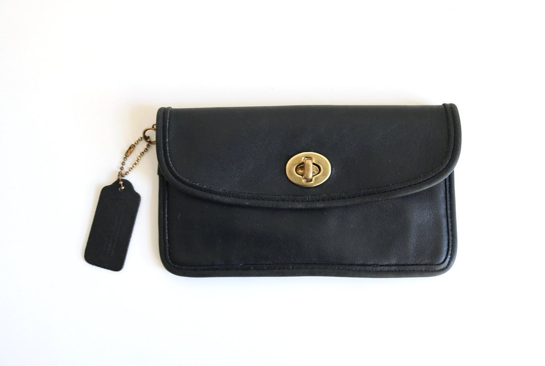 Coach Turn Lock Wallet Case | Black Leather - Etsy