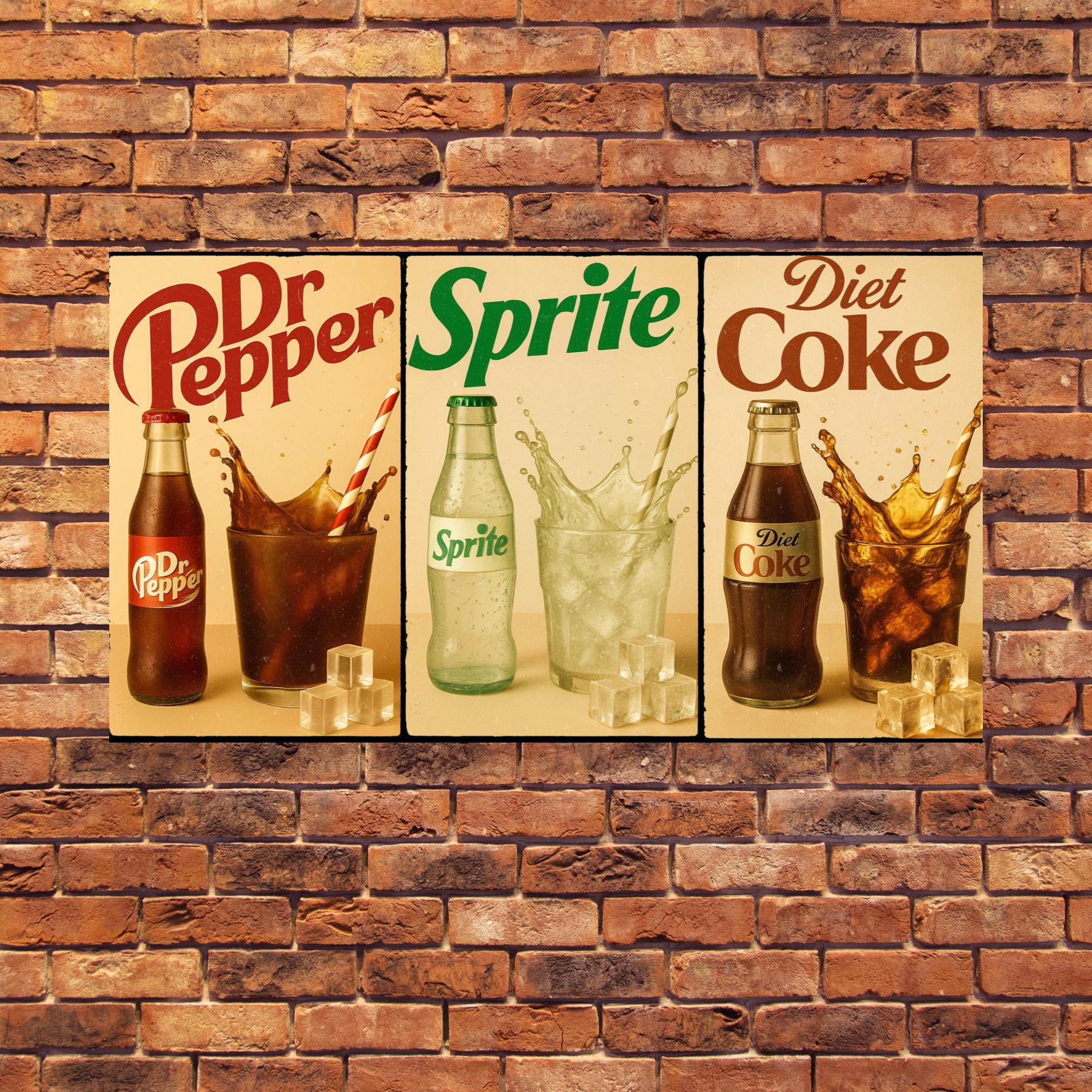 Vintage Soda Pop Prints - Dr. Pepper, Sprite, Diet Coke Trio (digital ...