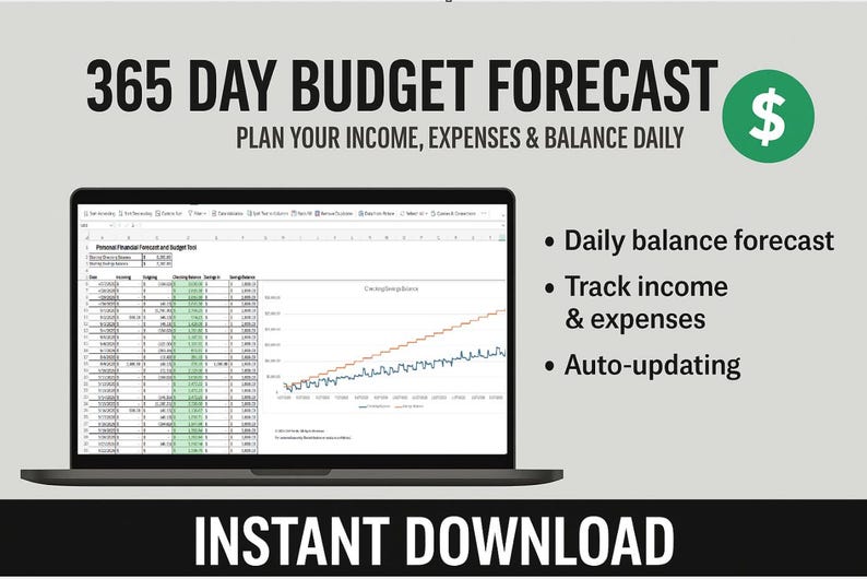 365-day Budget Spreadsheet | Personal Finance Tracker | Forecast Income ...