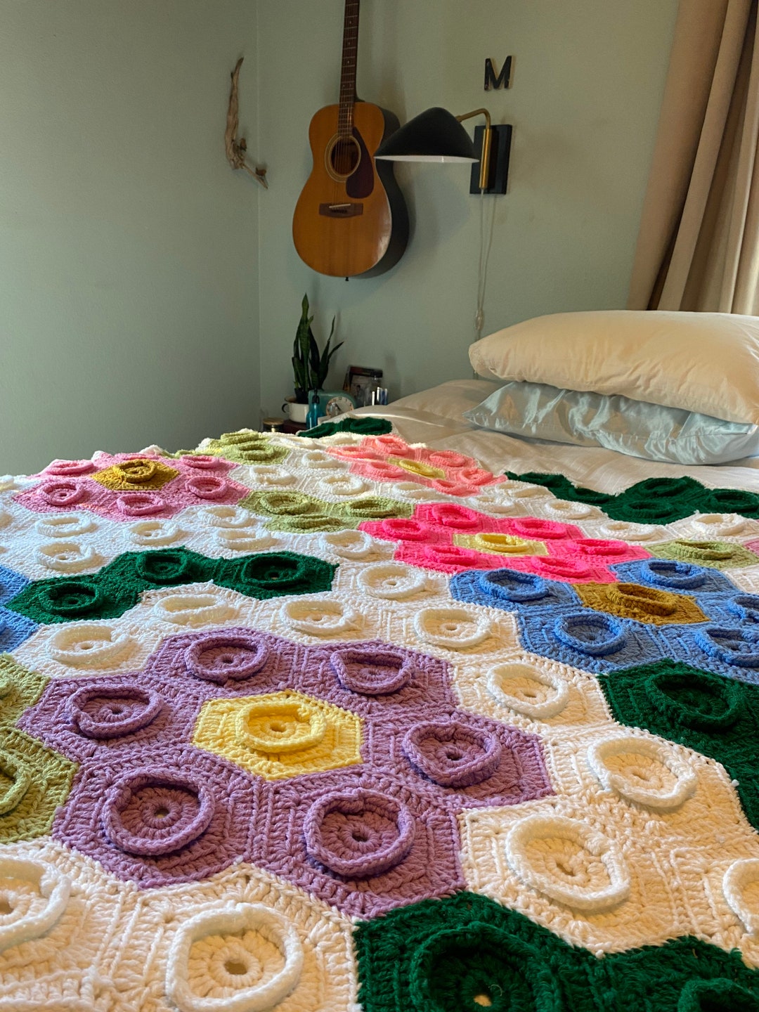 Vintage octopus Sucker and Hexagon Crochet Afghan Blanket - Etsy