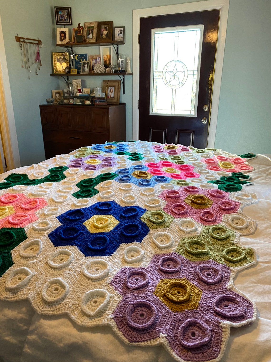 Vintage octopus Sucker and Hexagon Crochet Afghan Blanket - Etsy