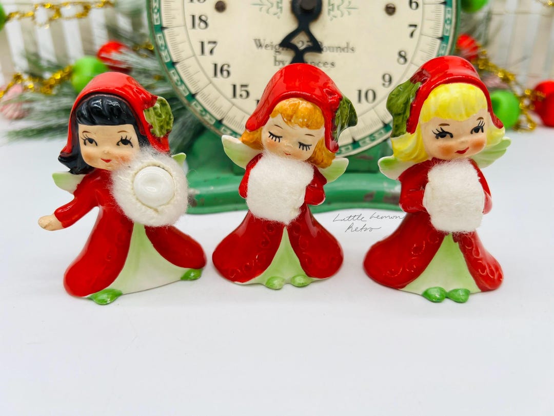 Trio of Vintage Lefton Christmas Girls With Fuzzy Hand Warmer Muffs - Etsy