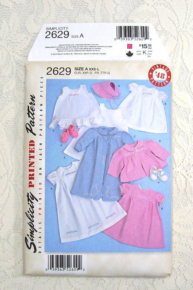 Simplicity 2629 Babies Layette and Bonnet in Sizes XXS-L | Etsy