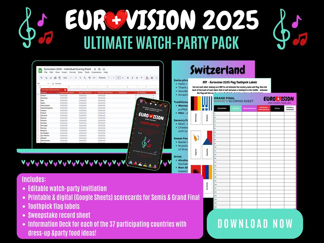 Eurovision 2025 Watch Party Pack | Eurovision Song Contest Switzerland ...