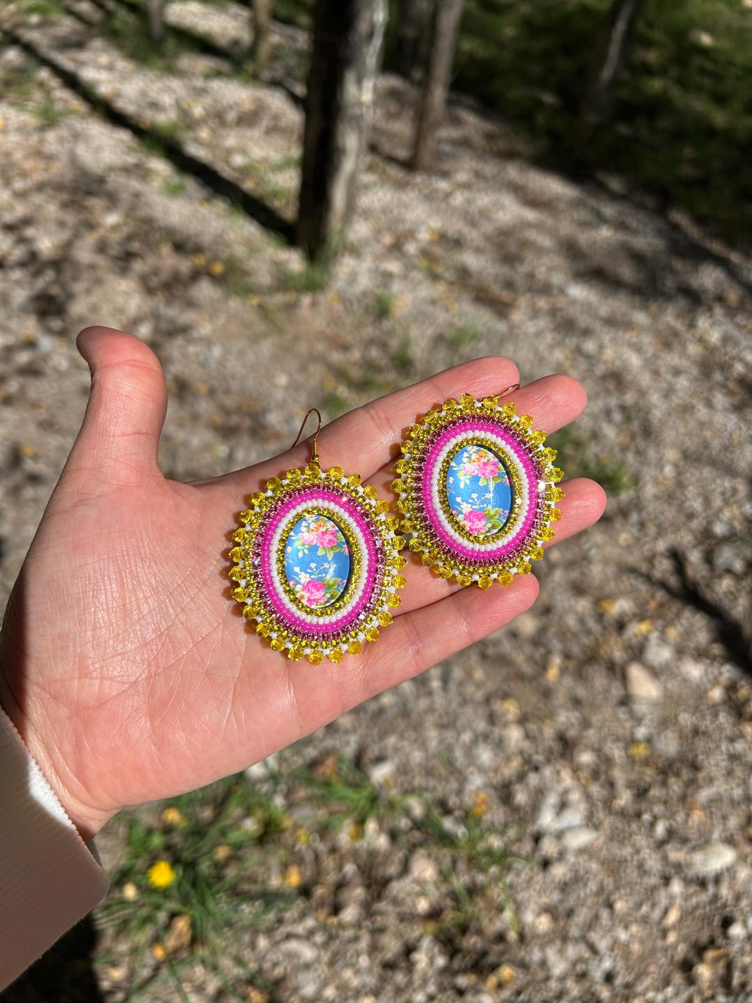 Floral Native American Beaded Dangle Earrings - Etsy