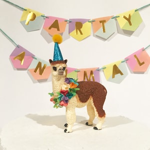 Alpaca Birthday Cake Topper- Includes Floral Wreath and Party Hat - Etsy