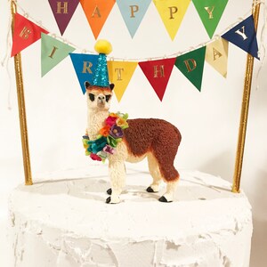 Alpaca Birthday Cake Topper- Includes Floral Wreath and Party Hat - Etsy