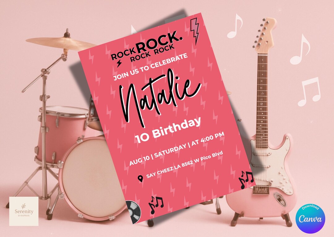 Rock Star Birthday Invitation | Editable Canva Template | Music Party ...