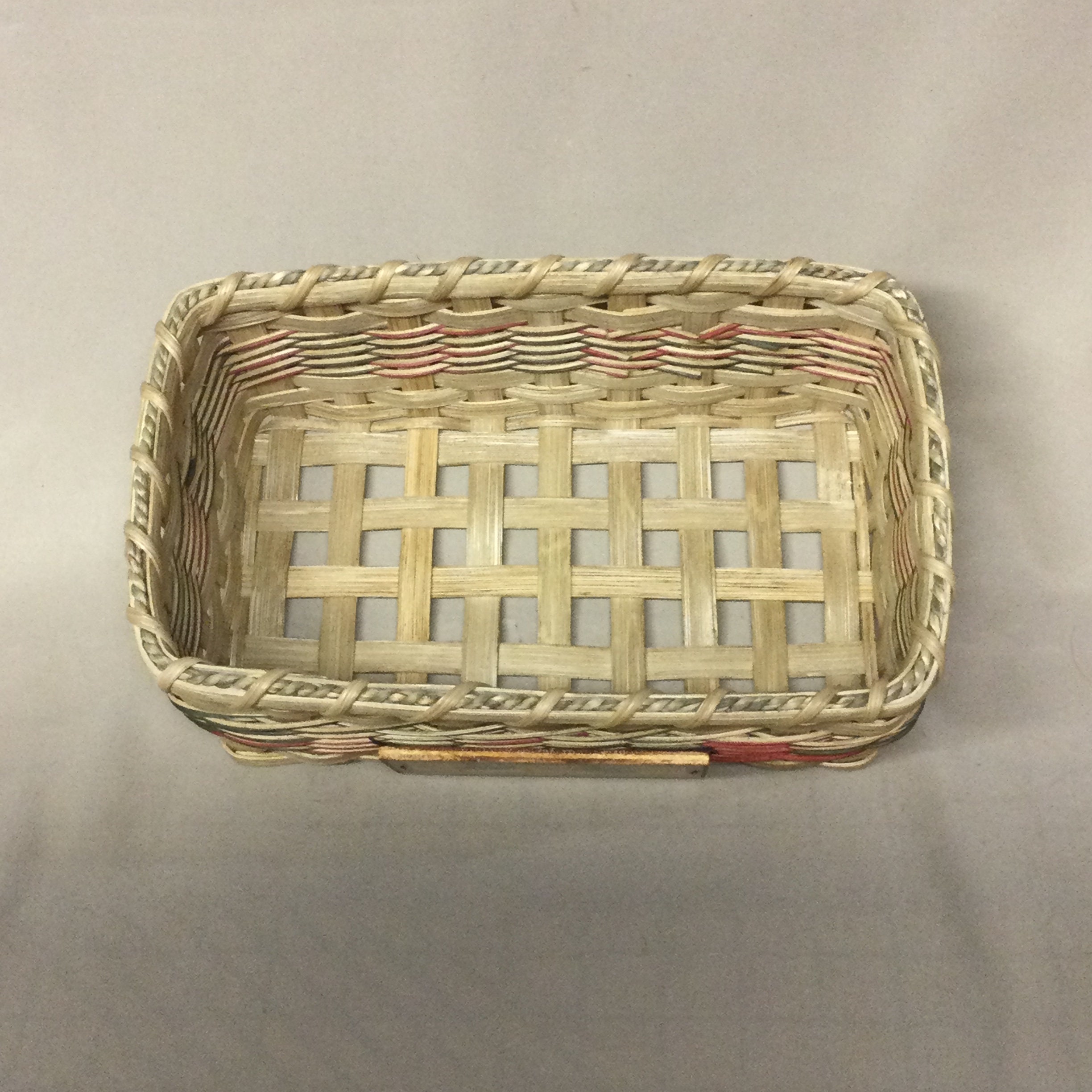 Hand Woven Rectangular Basket with Red and Green Weaving | Etsy