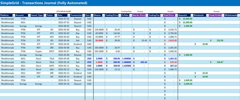 Stock Market Portfolio Tracker: Excel Investment Spreadsheet - Etsy