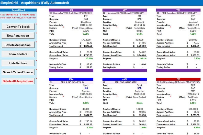 Stock Market Portfolio Tracker: Excel Investment Spreadsheet - Etsy