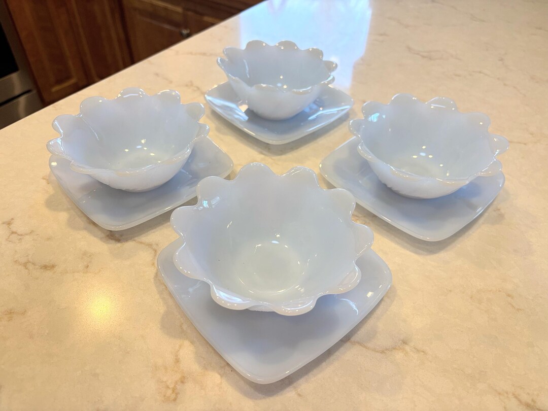 Set of 4 Lotus or Swirl Pattern Fire King Azurite Bowls and Charm ...