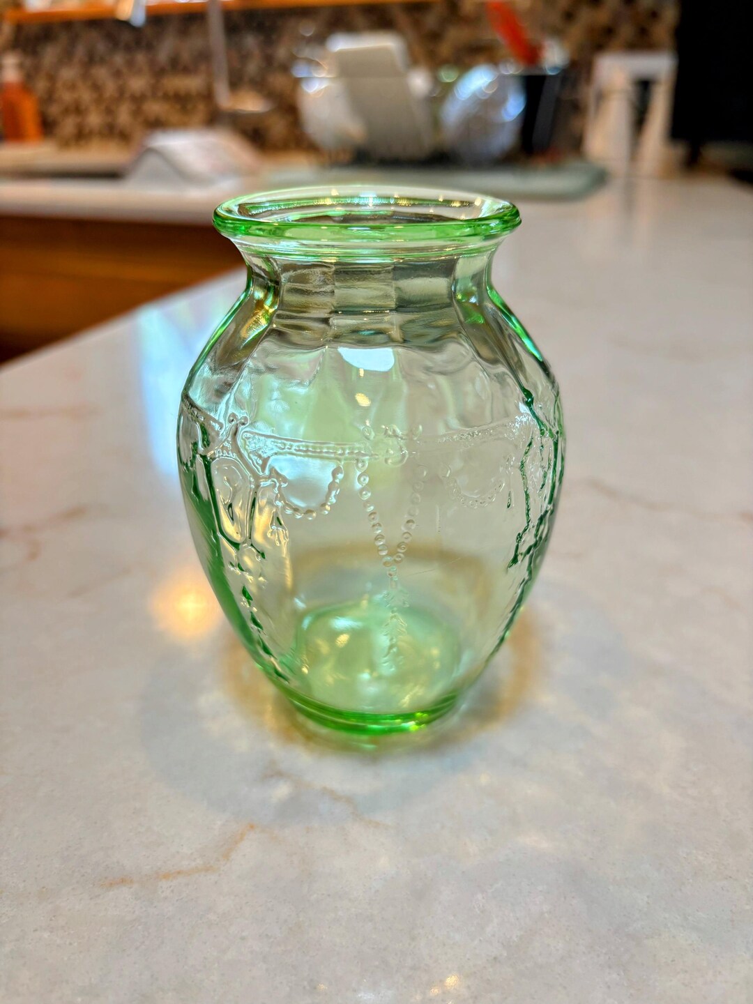 Vintage Green Depression Glass Miniature Vase 4" ~ Cameo Ballerina ...