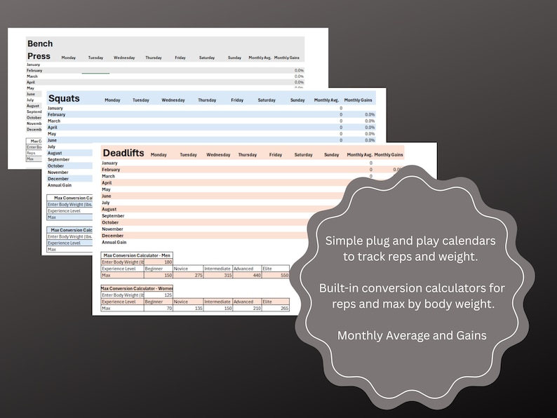 Weightlifting Tracker With Max Weight Conversions Excel Spreadsheet - Etsy