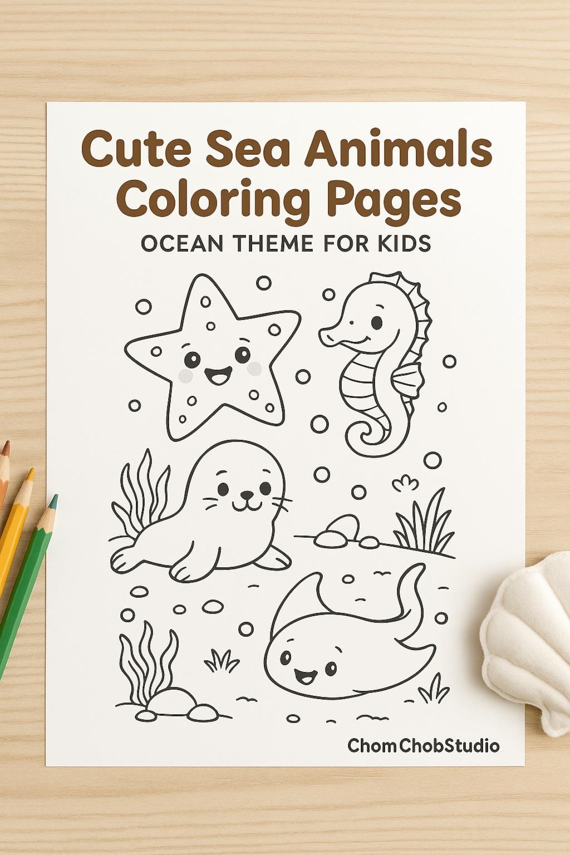 Cute Sea Animals Coloring Pages – Ocean Theme for Kids - Etsy