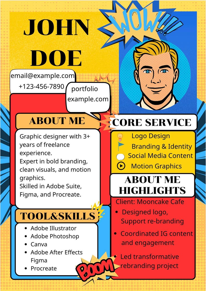 Creative Freelancer Resume Template | Pop Art Style CV + Cover Letter ...