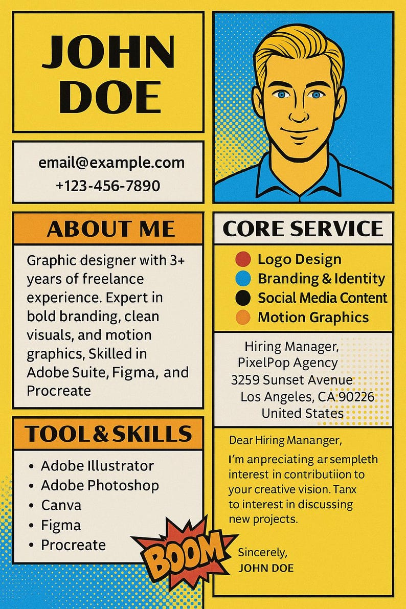 Creative Freelancer Resume Template | Pop Art Style CV + Cover Letter ...