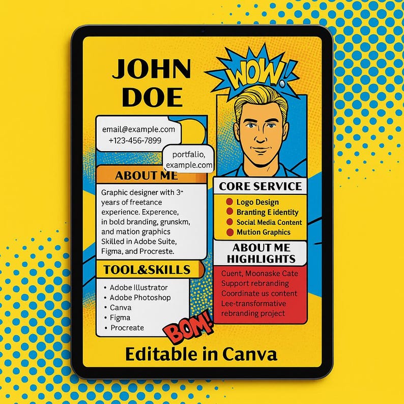 Creative Freelancer Resume Template | Pop Art Style CV + Cover Letter ...