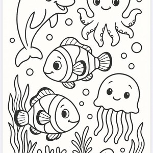 Cute Sea Animals Coloring Pages – Ocean Theme for Kids - Etsy