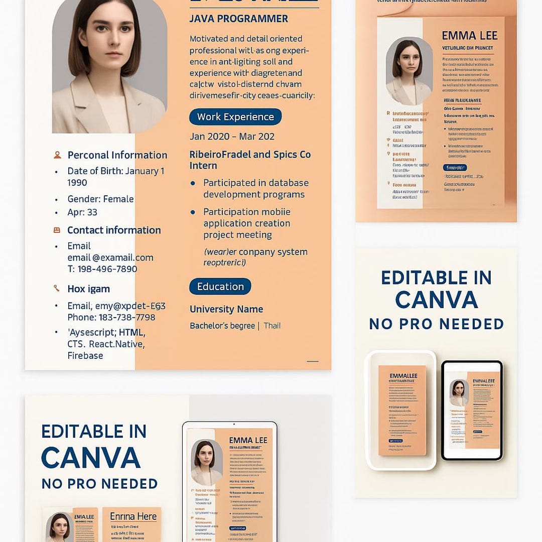 Modern Peach Resume Template + Cover Letter | Editable in Canva ...