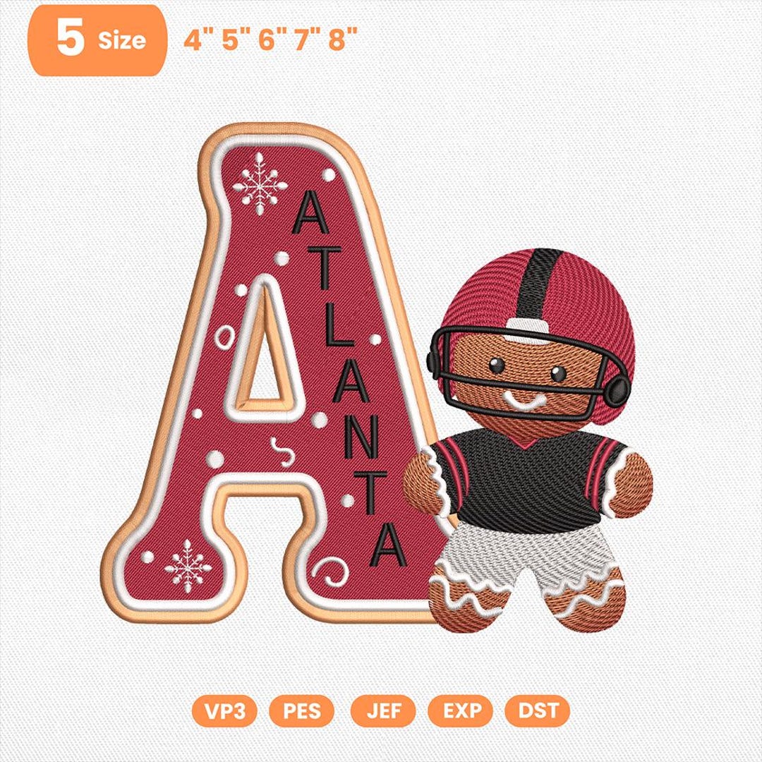 Atlanta Football Embroidery Design – Cute Gingerbread Player Patch ...