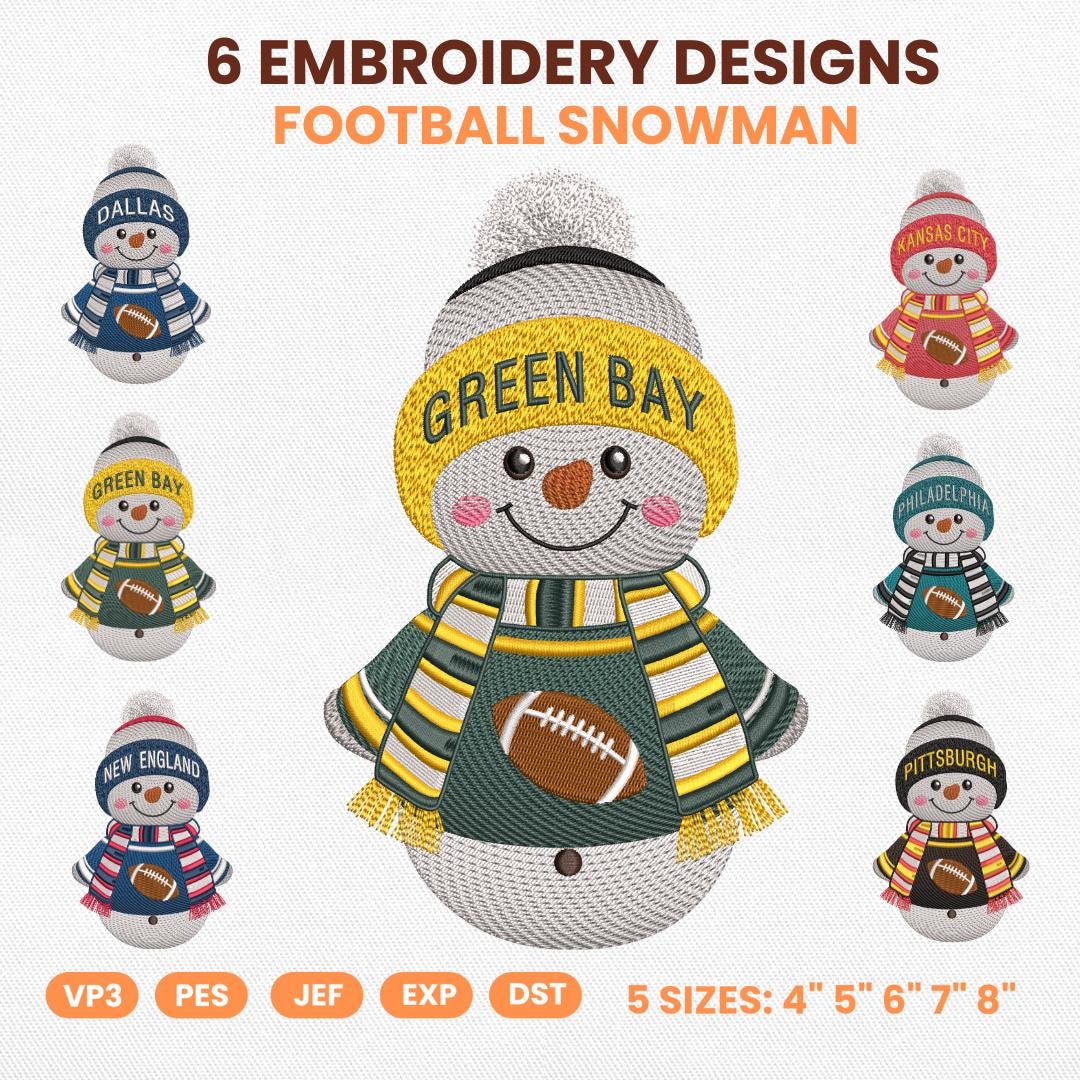 Football Snowman Embroidery Bundle – 6 City Spirit Patch Designs for ...