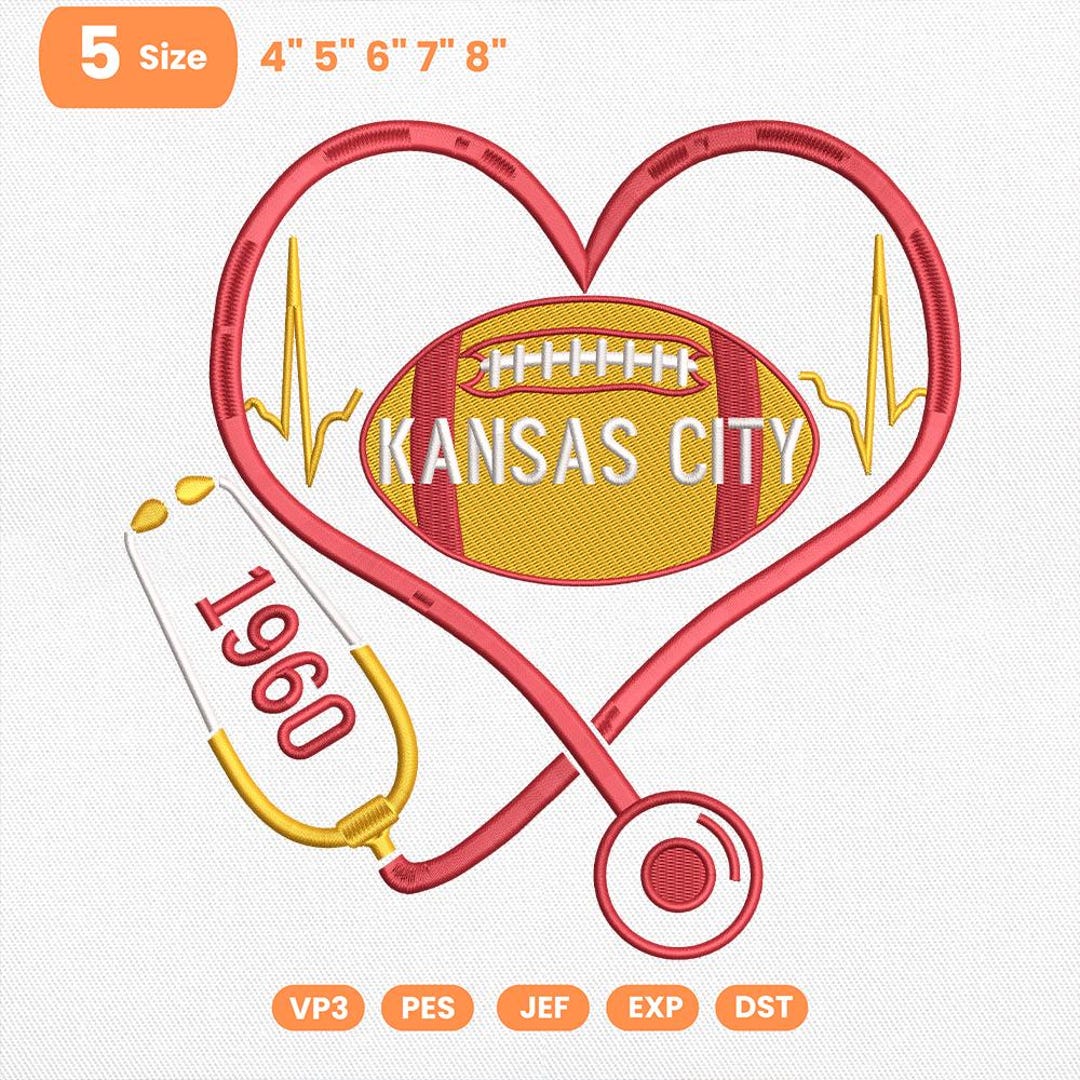 Football Nurse Embroidery Design – Kansas Fans, Heart Stethoscope ...