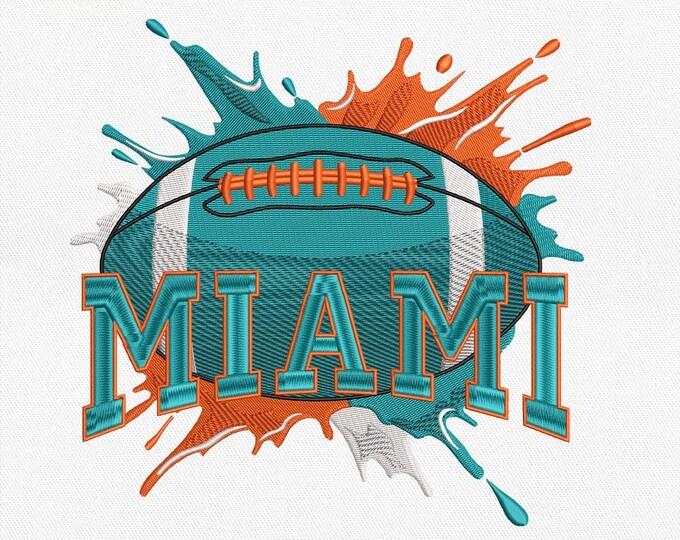 Miami Football Embroidery Design, Grunge Ink Style Machine File for ...