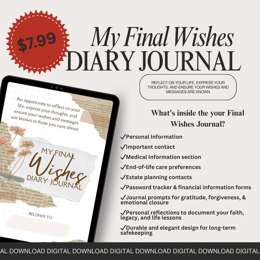 MY FINAL WISHES Diary Journal - Printable 38-page Final Wishes Journal ...