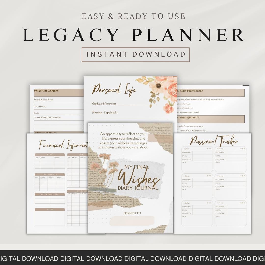 MY FINAL WISHES Diary Journal - Printable 38-page Final Wishes Journal ...