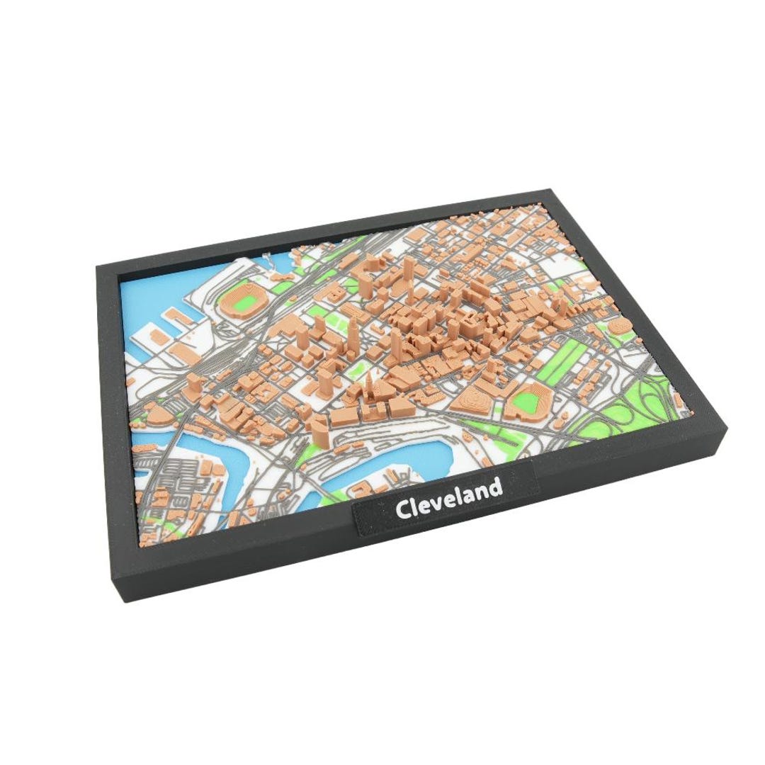 Cleveland 3D Downtown Skyline Map – Framed Miniature City Model ...
