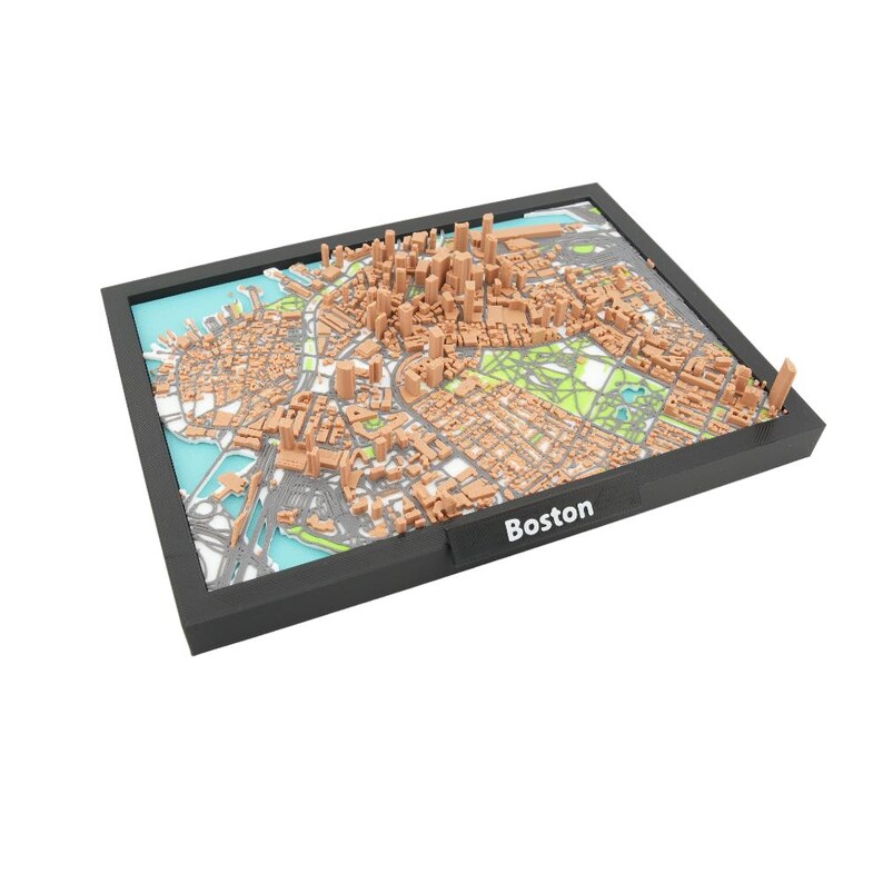 3D Boston Skyline Map | Framed Miniature City Model (7x5x2) - Etsy