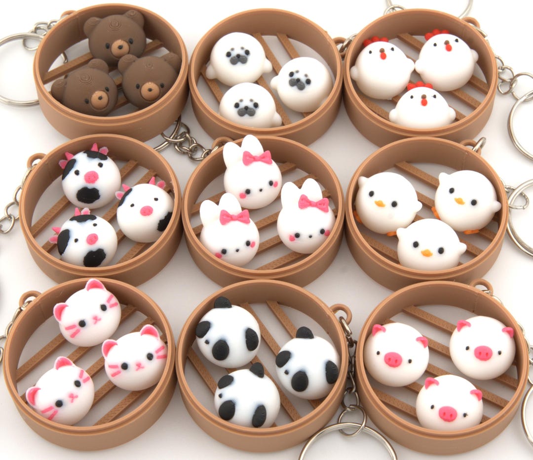 Kawaii Dim Sum Keychain Cute Bao Bun Animal Charm Panda Bunny Cat Pig ...