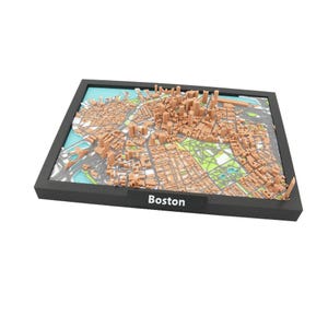 3D Boston Skyline Map | Framed Miniature City Model (7x5x2) - Etsy