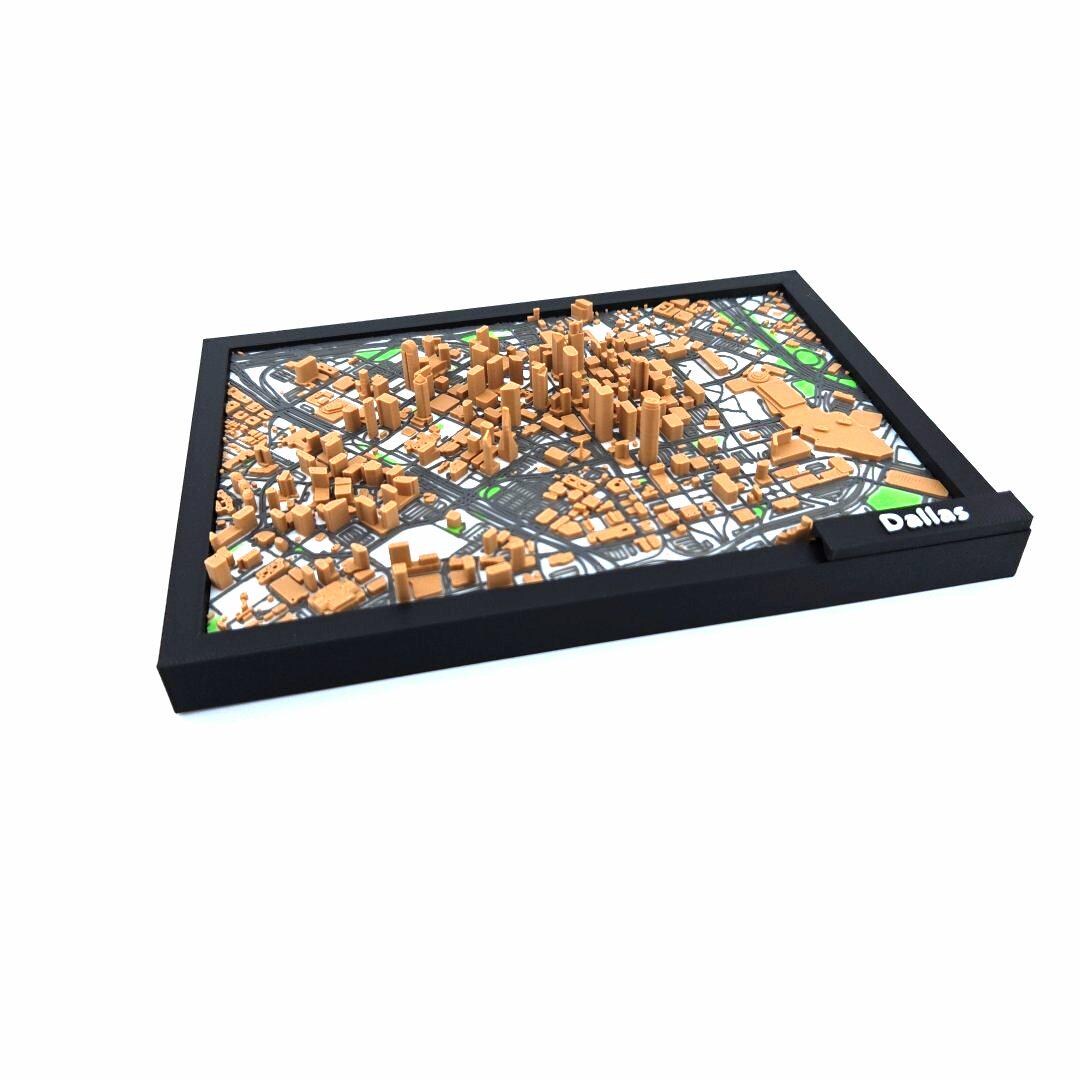 3D Dallas Skyline Map | Framed Miniature Cityscape Model - Etsy