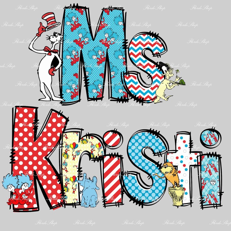 Personalized Dr Seuss Doodle Alphabet PNG, Classroom Download, Cat in ...