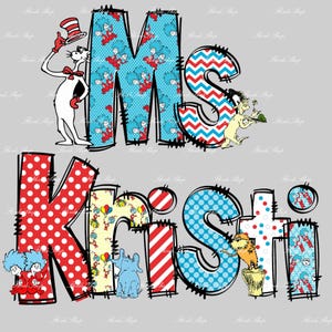 Personalized Dr Seuss Doodle Alphabet PNG, Classroom Download, Cat in ...