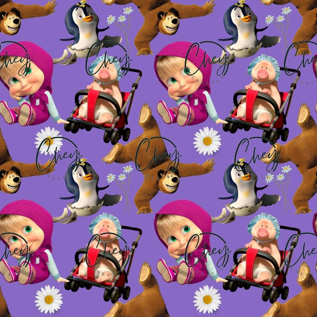 Masha and the Bear, Seamless File, Masha, Bear, Seamless, Pig, Cartoon ...